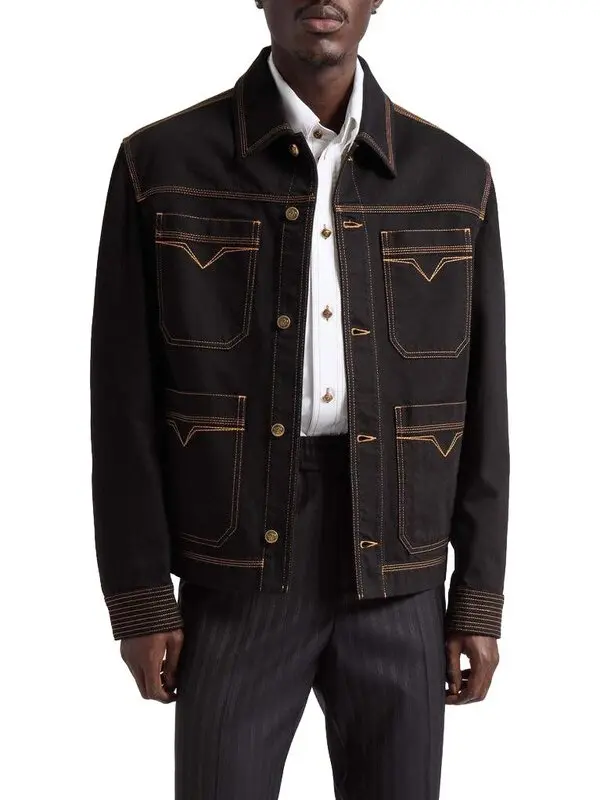 Versace Denim Jacket With Medusa Hardware - Black