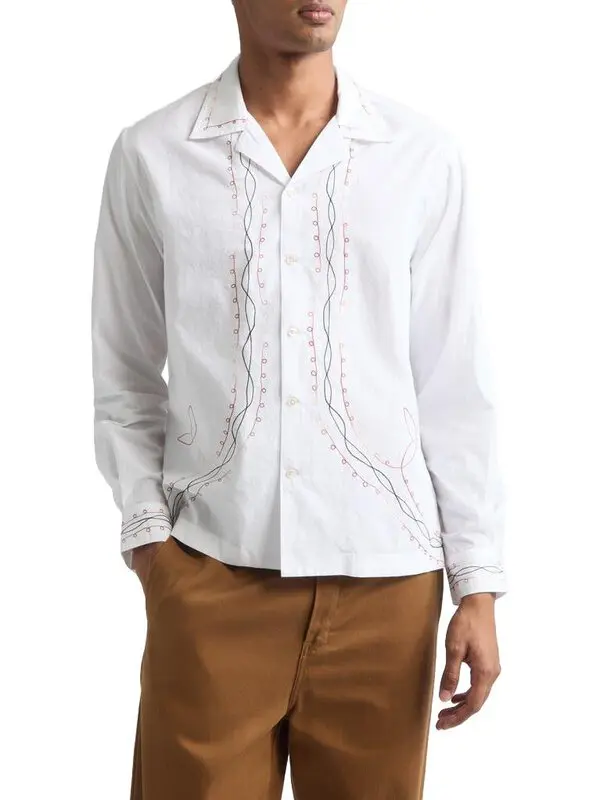 BODE Looped Chainstitch Cotton Poplin Button-up Shirt - White Multi