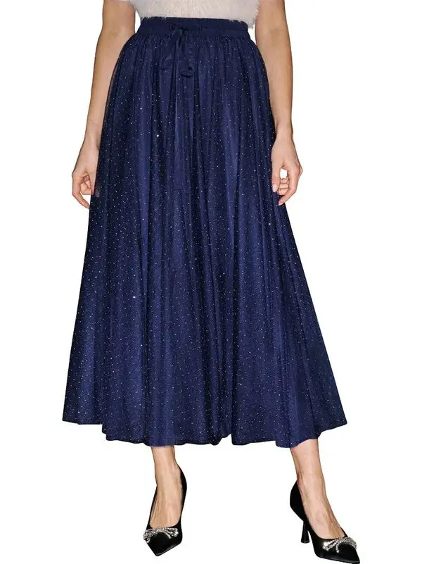 YUMI Sparkle Print Mesh Maxi Skirt - Navy