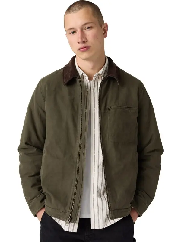 LEVI'S Cotton Barn Jacket With Corduroy Collar - Olive