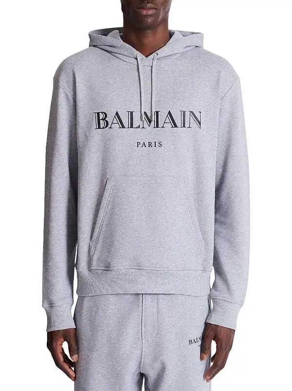 Balmain Printed Cotton Hoodie - Grey