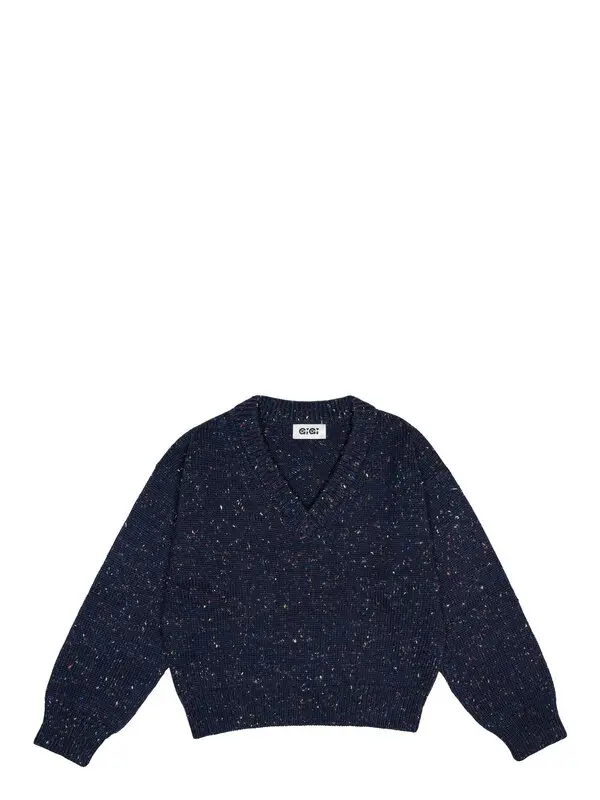 GIGI KNITWEAR Jane V-neck Sweater In Navy Speckle - Blue