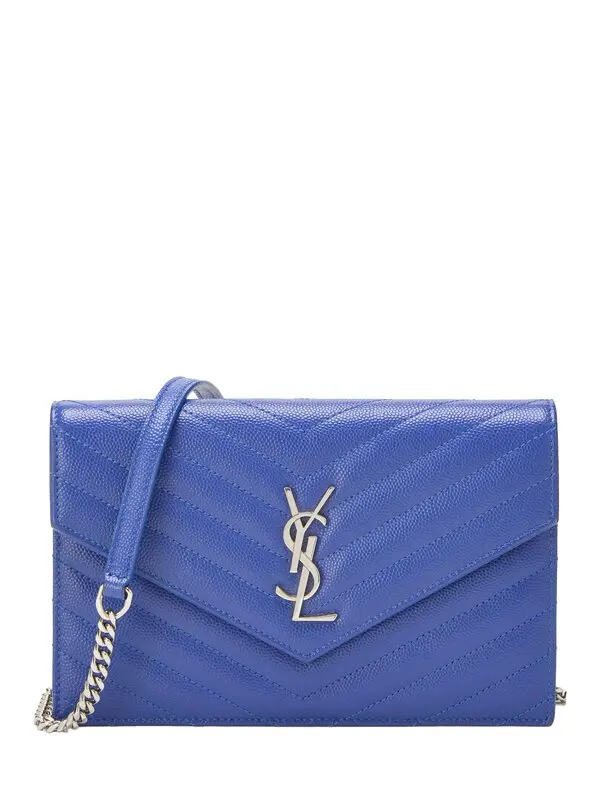 Saint Laurent Grained Calfskin Envelope Wallet On Chain - Blue