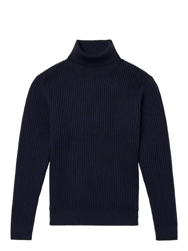 SLOWEAR Zanone Slim-fit Ribbed Virgin Wool Rollneck Sweater - Blue