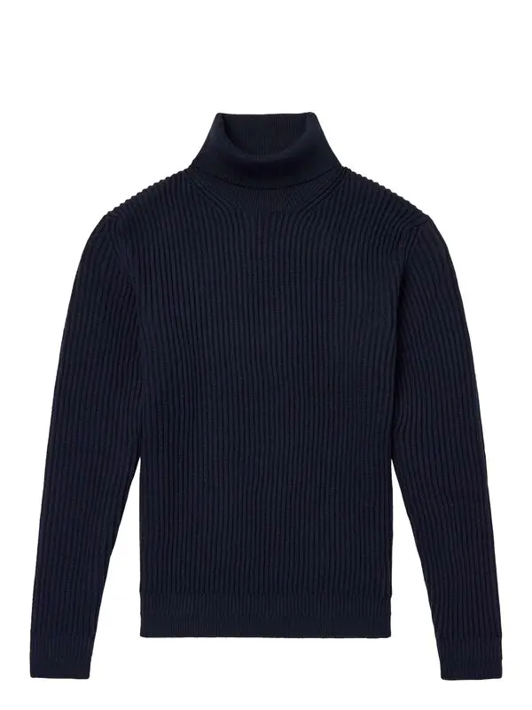 SLOWEAR Zanone Slim-fit Ribbed Virgin Wool Rollneck Sweater - Navy