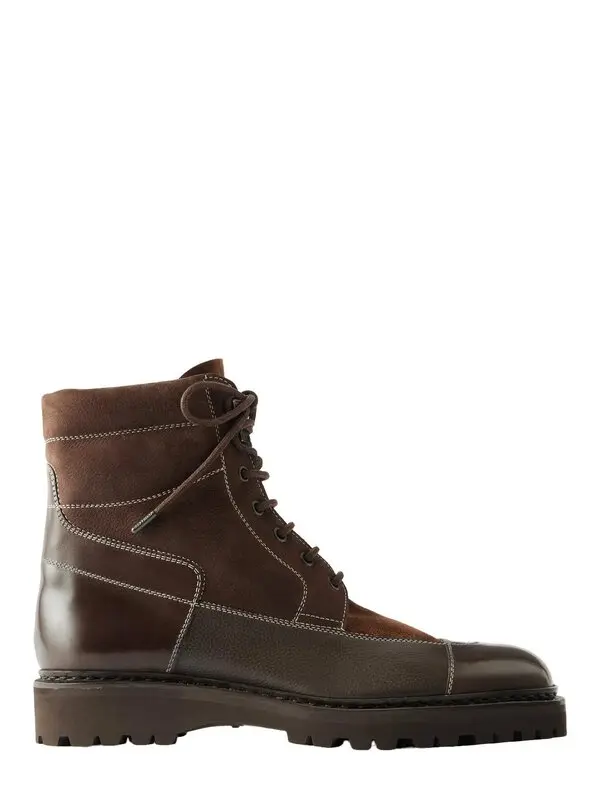 John Lobb Peak Lace-up Patchwork Effect Leather And Suede Boots - Brown