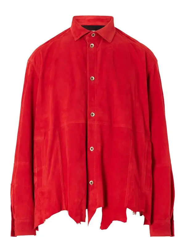 ADON Distressed Suede Overshirt - Red
