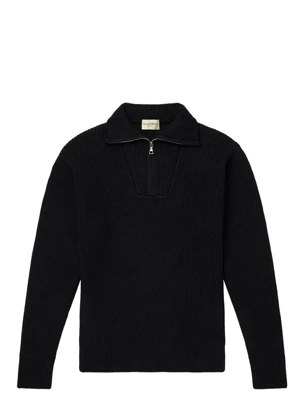 Officine Générale Tarek Ribbed Merino Wool Half-zip Sweater - Black