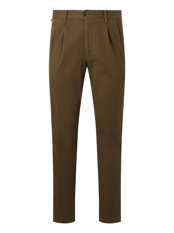 SLOWEAR Incotex Tapered Pleated Stretch-cotton Twill Trousers - Green