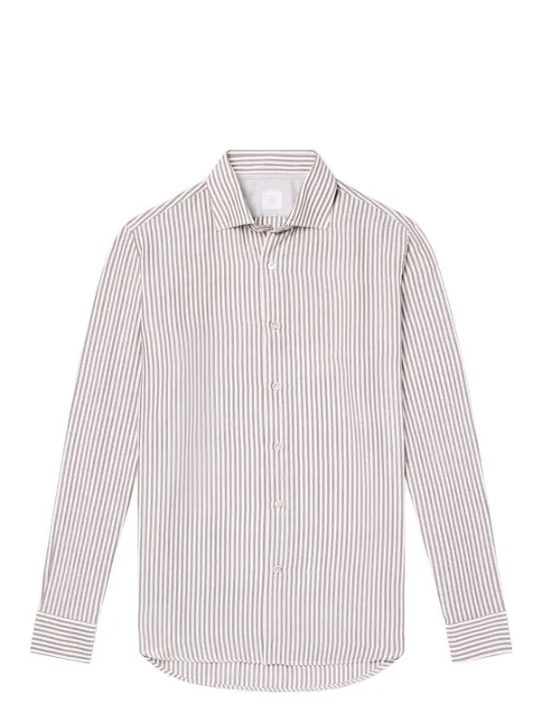 Eleventy Striped Lyocell And Cotton-blend Shirt - Brown