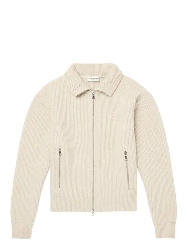 Officine Générale Florys Ribbed Wool-blend Zip-up Cardigan - Neutrals