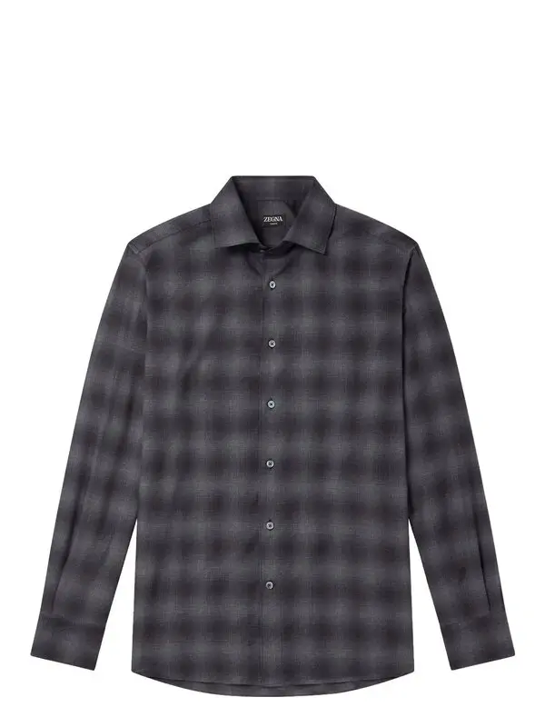Zegna Checked Cotton And Cashmere-blend Shirt - Blue