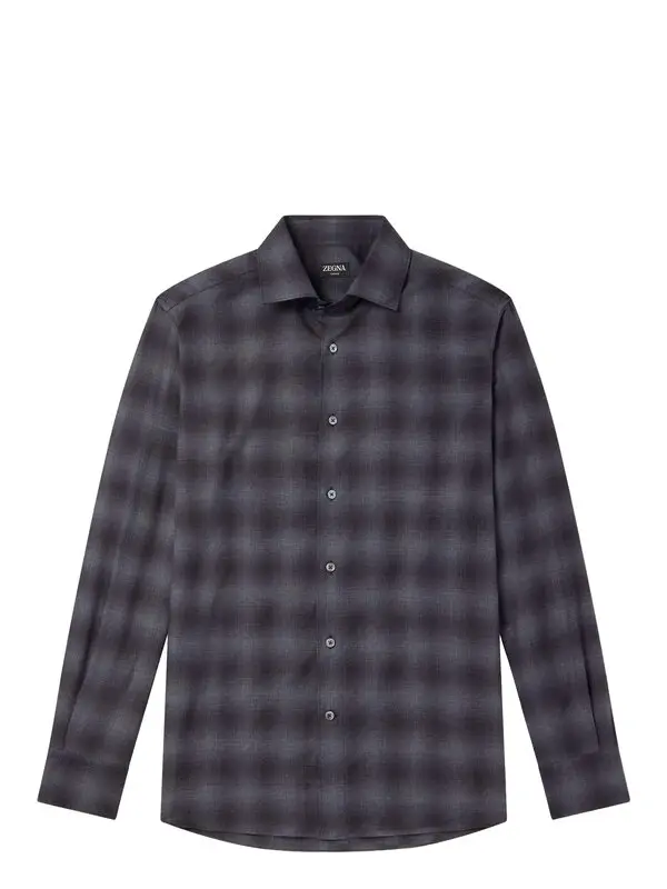 Zegna Checked Cotton And Cashmere-blend Shirt - Navy