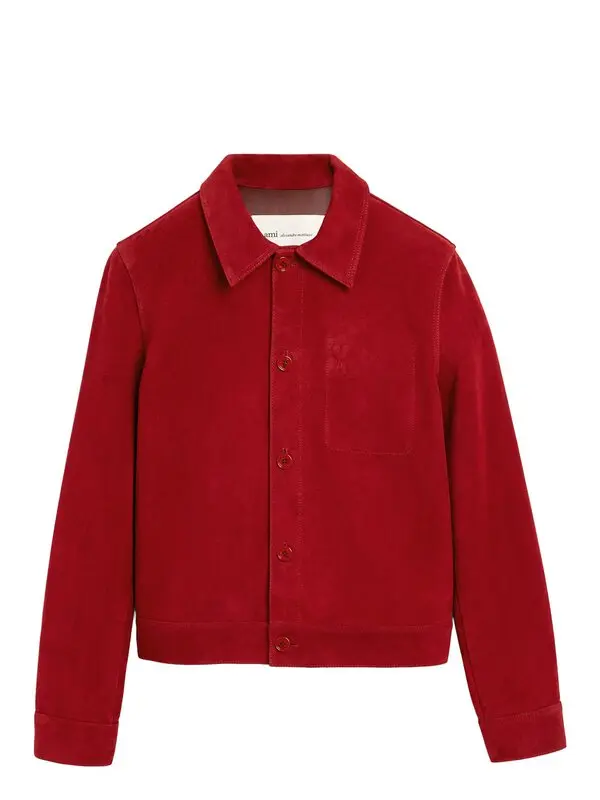 AMI Paris Suede Leather Jacket - Ruby Red