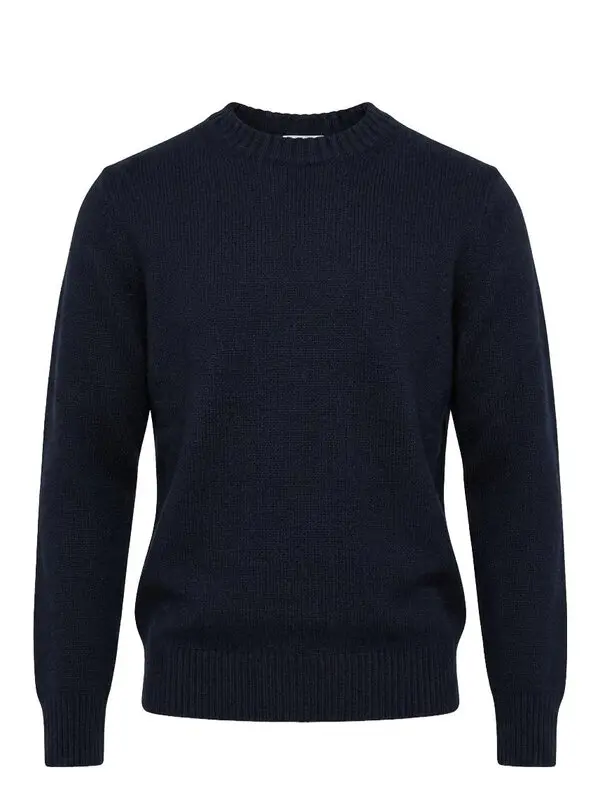Soft Goat Round-neck Knitted Sweater With Lace Trim - Black
