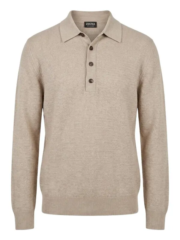 Zegna Long-sleeve Polo Shirt - Beige