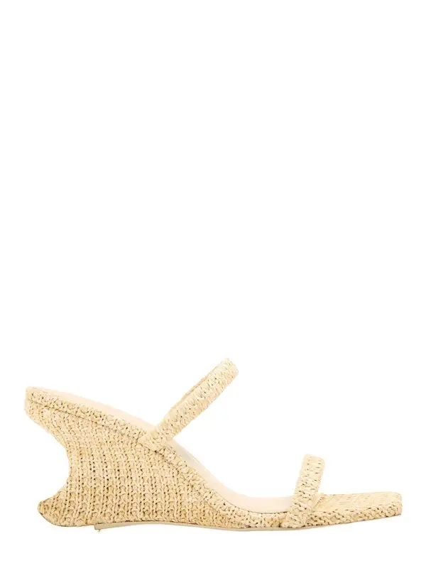 Cult Gaia Strappy Raffia Wedge Sandals - Nude