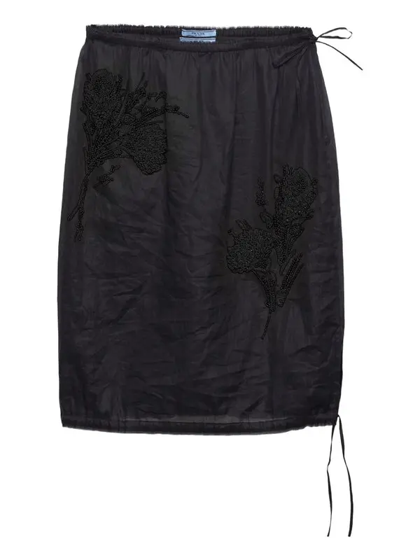 Prada Embroidered Organdy Midi Skirt - Black