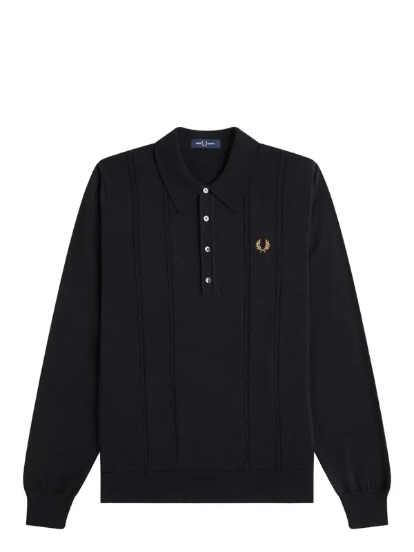 Fred Perry Long-sleeved Lapel T-shirt - Black