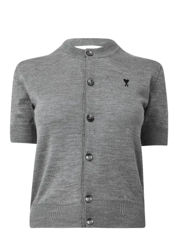 AMI Paris Short Sleeve Knit Cardigan - Grey