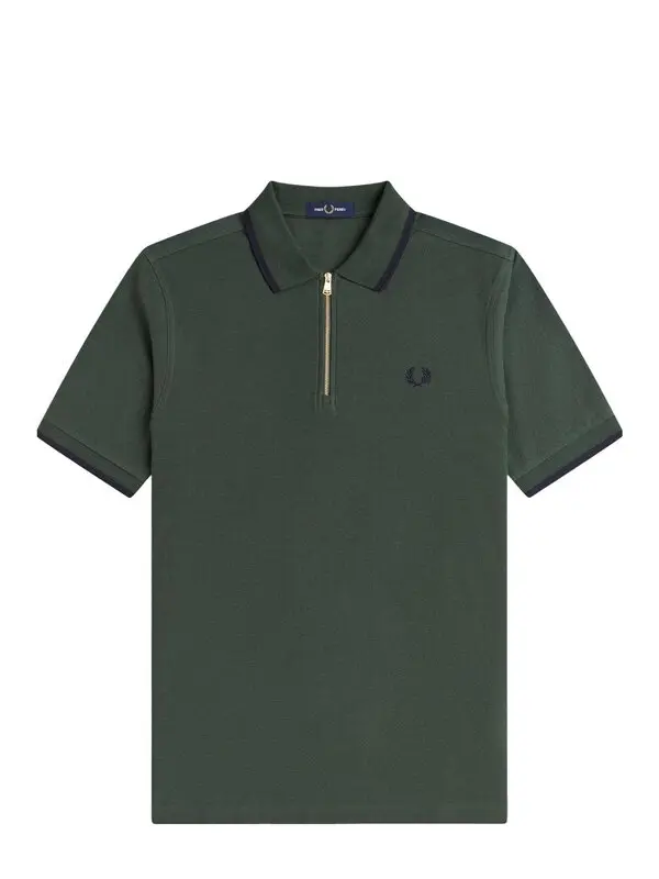 Fred Perry Zip Neck Pique Polo - Black