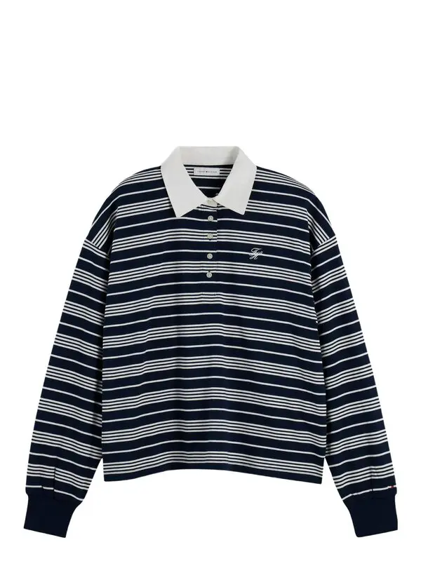 Tommy Hilfiger Striped Long Sleeve Rugby Shirt - Black