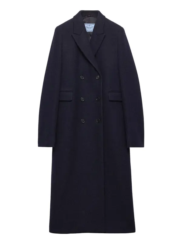 Prada Double-breasted Shetland Wool Coat - Navy