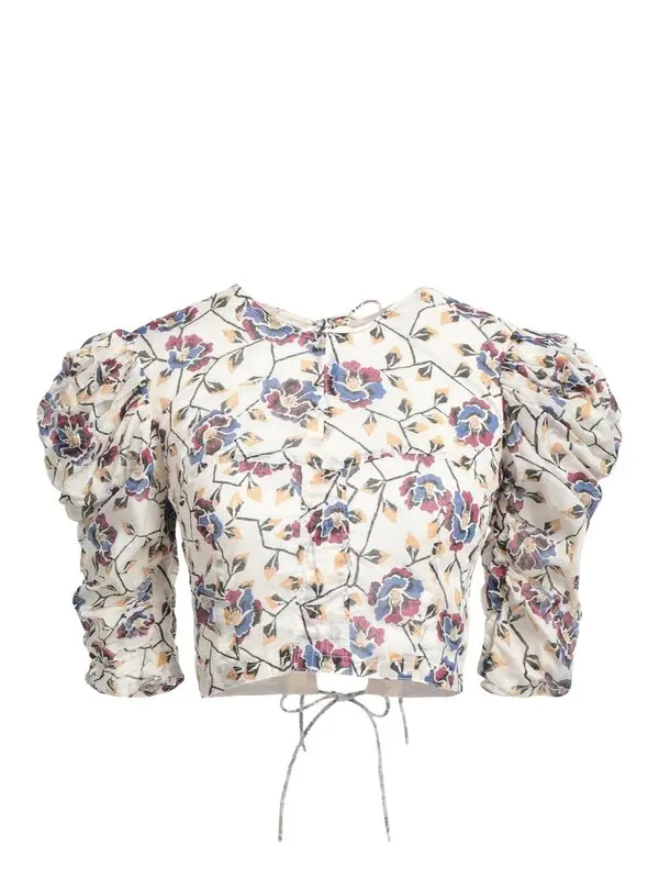 Isabel Marant Étoile Floral Short Sleeve Cropped Top - White