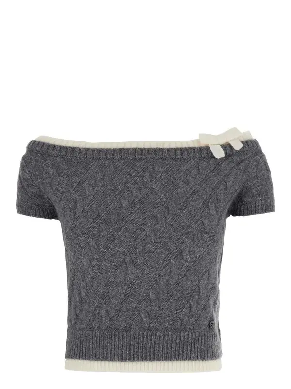 SHUSHU/TONG Off-the-shoulder Puff Sleeve Sweater - Grey