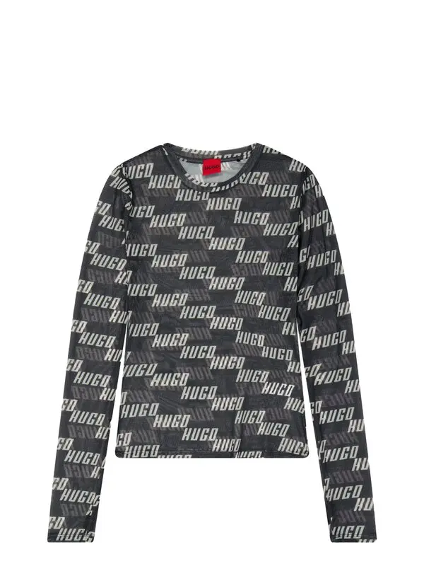 Hugo Boss Mesh Crewneck Long Sleeve Top - Black