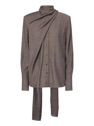 MUGLER Textured Blouse With Scarf Detail - Gray