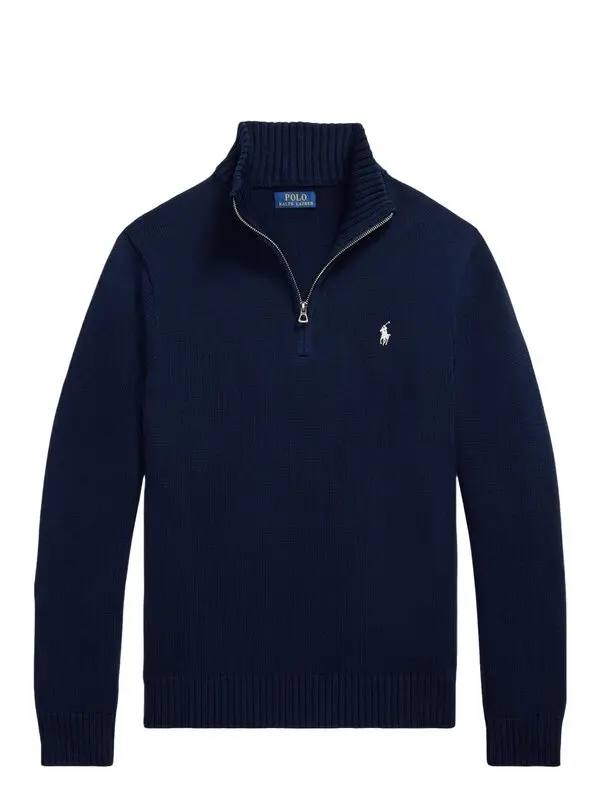 Polo Ralph Lauren Cotton Mesh-knit Quarter-zip Sweater - Black