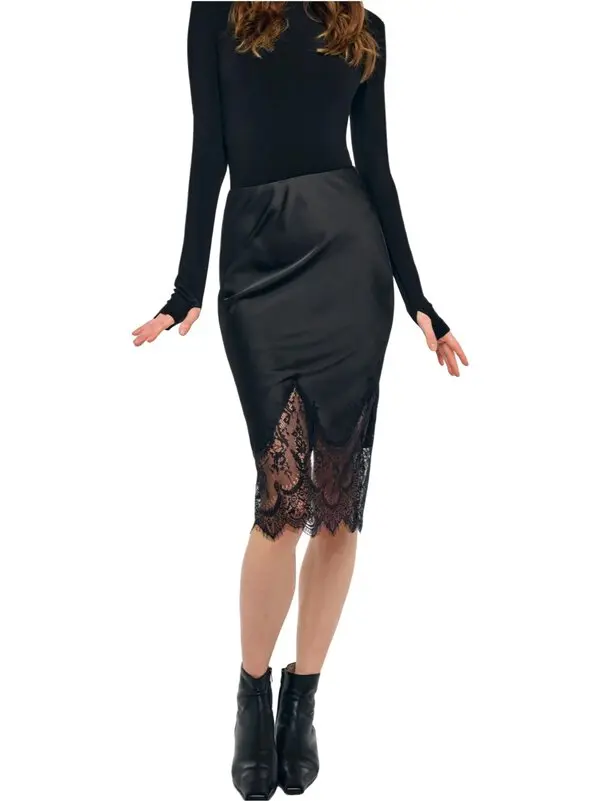 Norma Kamali Lace-trim Midi Skirt - Black