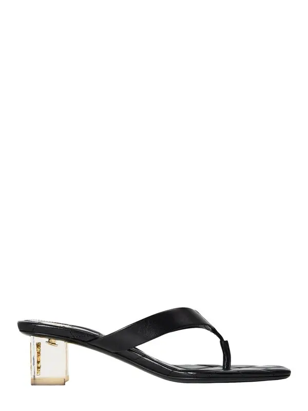 Saint Laurent Square Toe Thong Heeled Sandals - Black