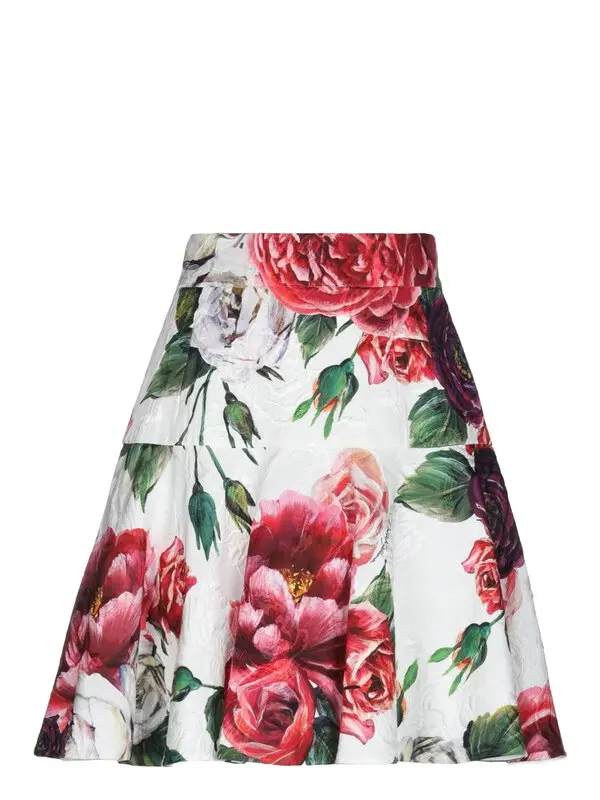 Dolce & Gabbana Floral Printed Jacquard Midi Skirt - White