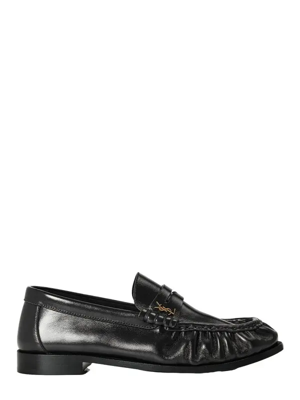 Saint Laurent Glossy Loafers With Metal Accent - Black