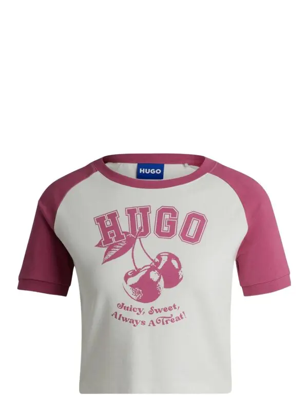 Hugo Boss Cropped T-shirt With Graphic And Raglan Sleeves - No