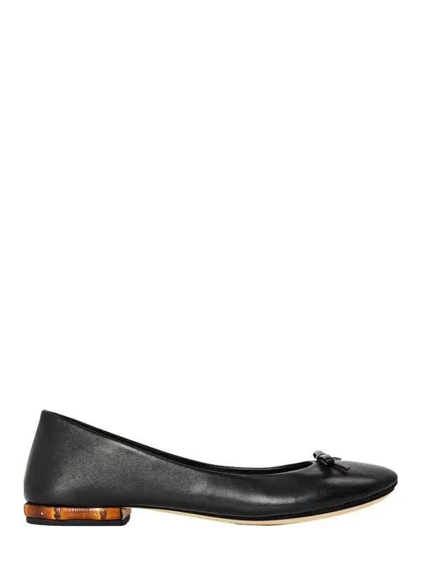 Gucci Round Toe Ballerina Flats With Wood Block Heel - Black