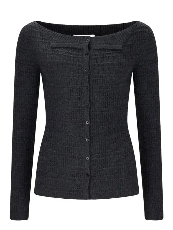 Victoria Beckham Folded Detail Merino Blend Wool Boat-neck Cardigan - Grey