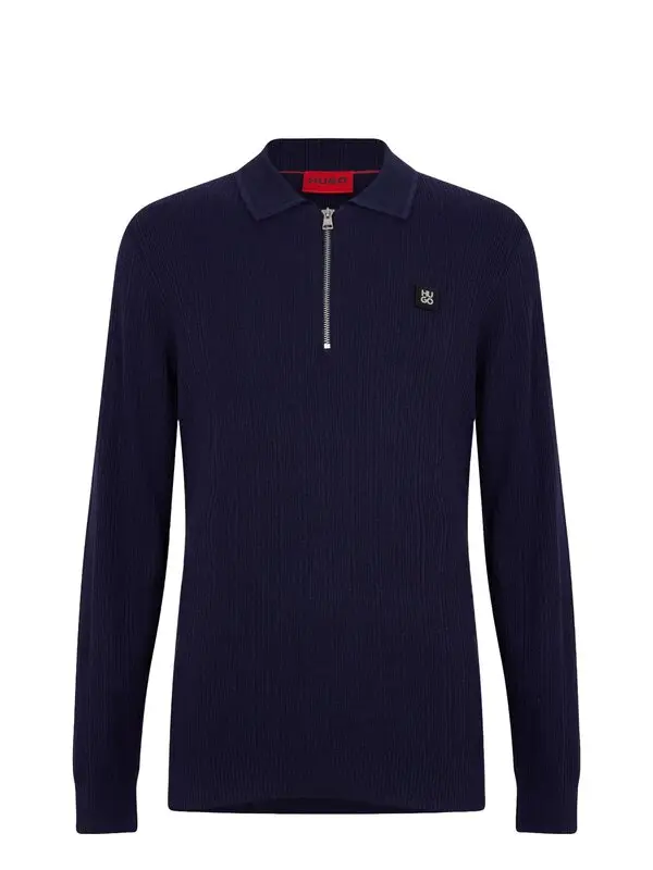 Hugo Boss Ribbed Knit Half Zip Polo Shirt - Black