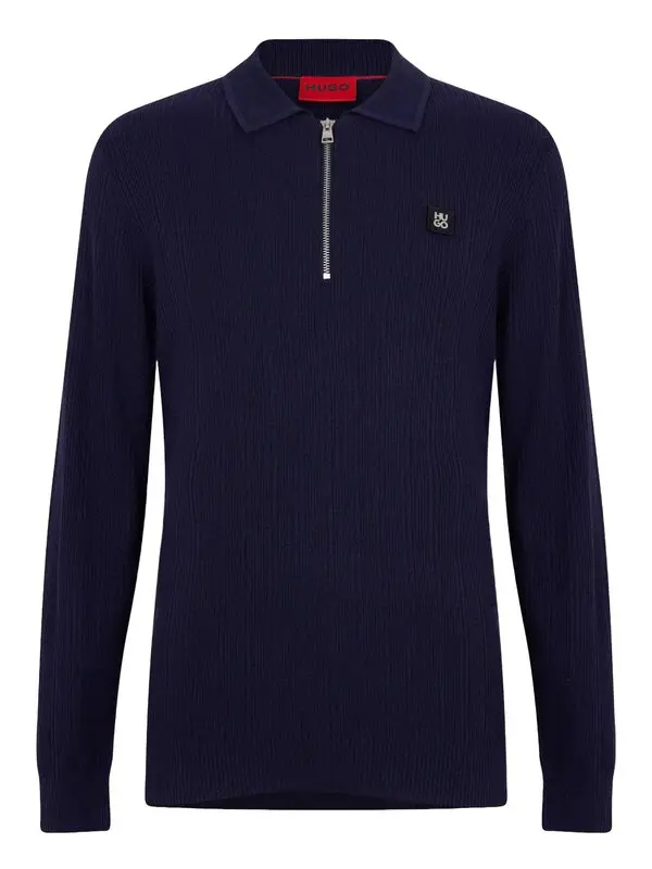 Hugo Boss Ribbed Knit Half Zip Polo Shirt - No