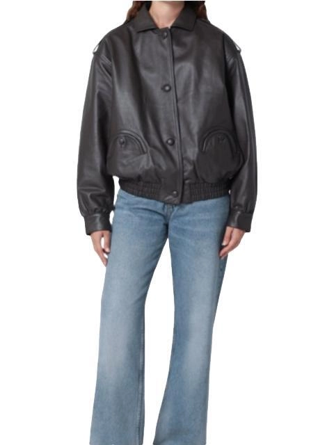 BLAZÉ MILANO Long Sleeve Leather Bomber Jacket - Brown