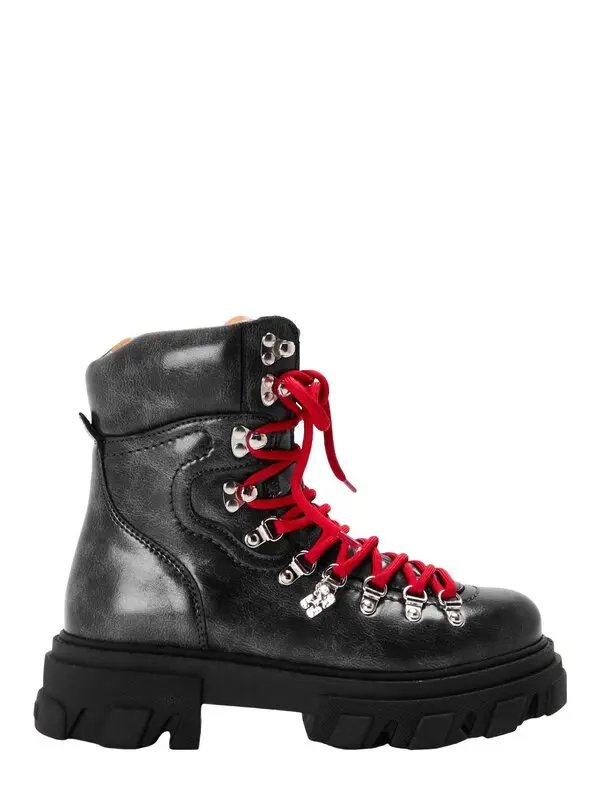 GANNI Leather Lace-up Flat Ankle Boots - Black