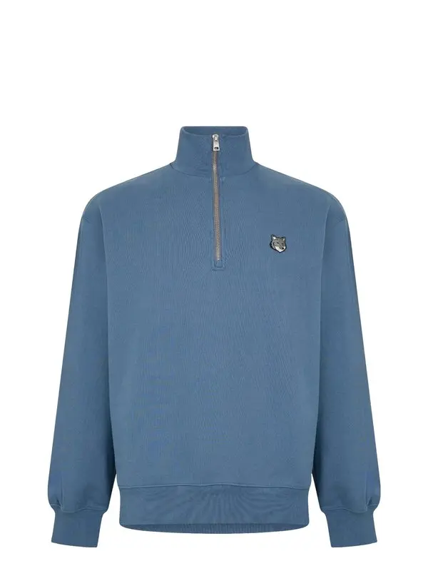 Maison Kitsuné Half-zipper Fleece Hoodie - Blue