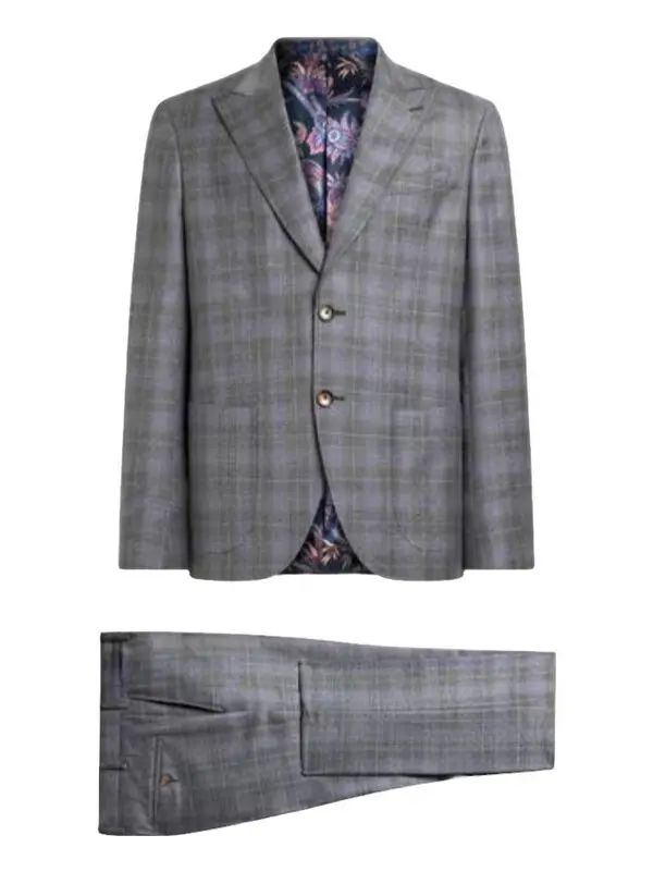 Etro Single-breasted Wool And Cashmere Suit With Check Motif - Grey