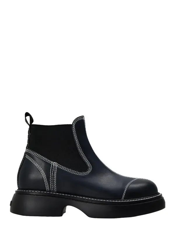 GANNI Ankle Boots With Contrast Stitching - Black