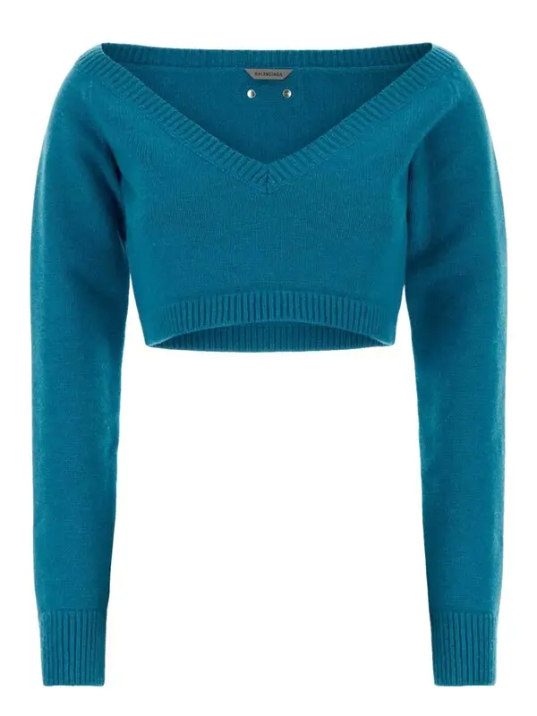 Balenciaga Cropped Long Sleeve Sweater - Blue