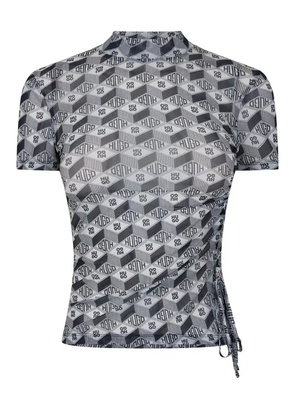 Hugo Boss Allover Geometric Print Mock Neck Top - No