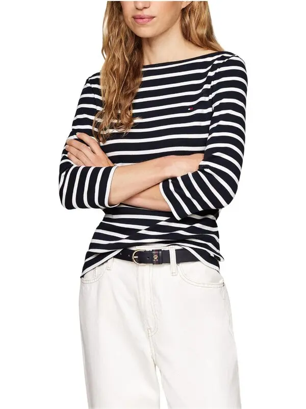 Tommy Hilfiger Horizontal Stripe 3/4 Sleeve Top - No