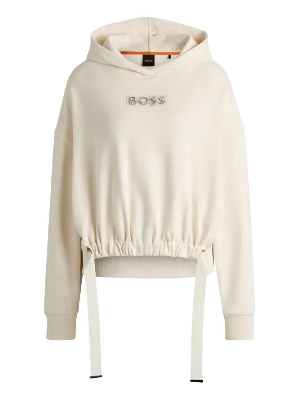 Hugo Boss Cropped Hoodie With Drawstring Detail - White
